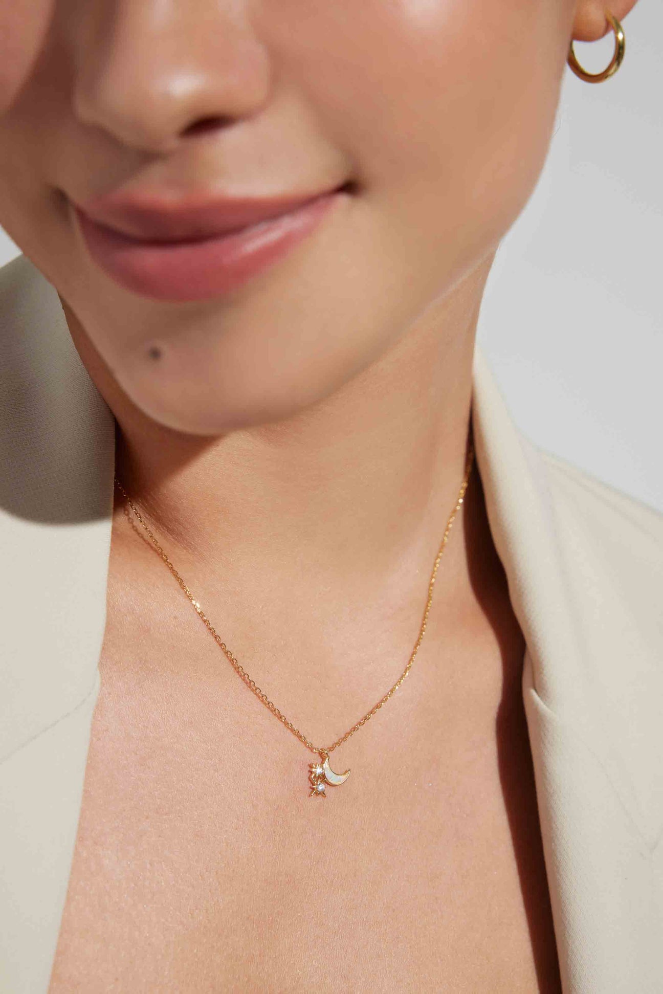 Two Diamond Stars & Moonstone Moon Pendant Necklace – Kira LaLa